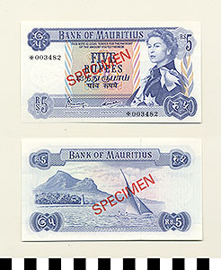 Bank Note: Republic of Mauritius, 5 Rupees, Search the Collection ...